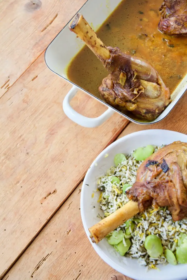 Baghali Polo ba Mahiche - Braised Lamb Shanks with Dill Rice and Fava ...