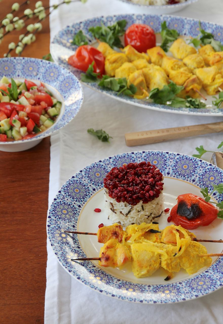 Djudje Kabab für Sizdah be dar - persisches Hühnchen in Safran-Zitronen ...