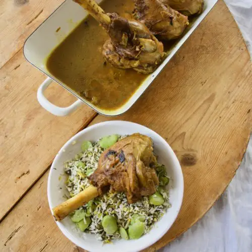 Baghali Polo ba Mahiche - geschmorte Lammhaxen mit Dillreis und dicke ...